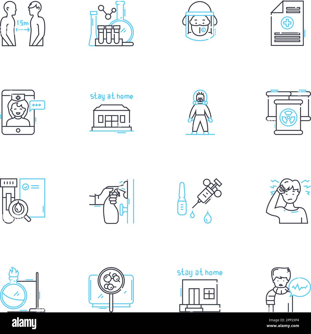 Viruses linear icons set. Pandemic, Contagious, Outbreak, Infection ...