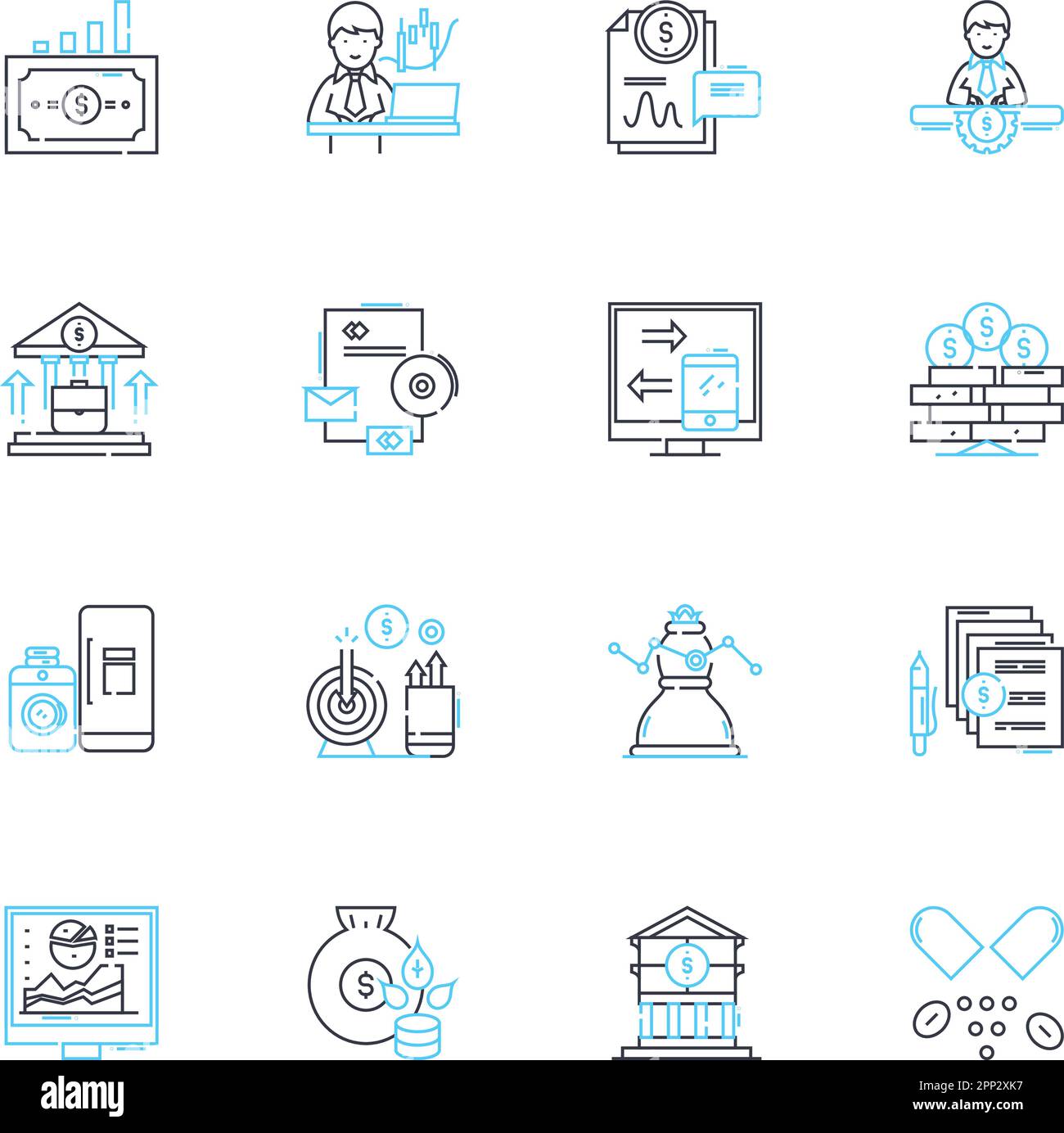 Cash flow linear icons set. Investment, Revenue, Profit, Liquidity ...
