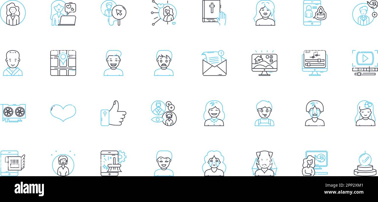 Social branding linear icons set. Identity, Messaging, Reputation ...