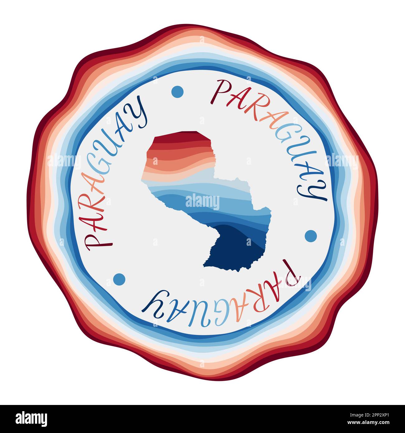 Paraguay badge. Map of the country with beautiful geometric waves and ...