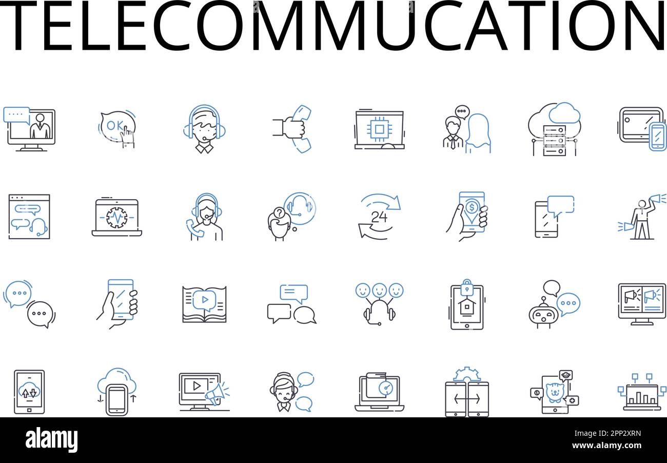 Telecommucation Line Icons Collection Information Technology