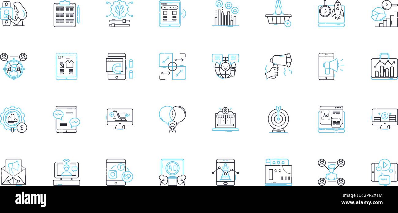 Branding strategy linear icons set. Positioning, Identity ...