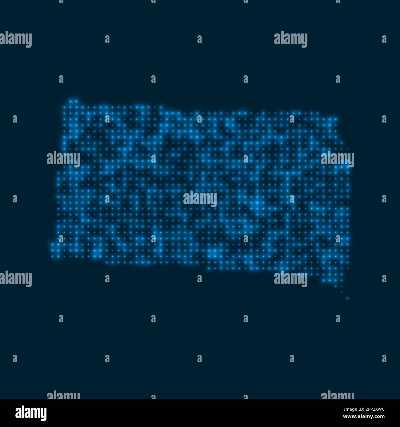 South Dakota dotted glowing map. Shape of the US state with blue bright ...