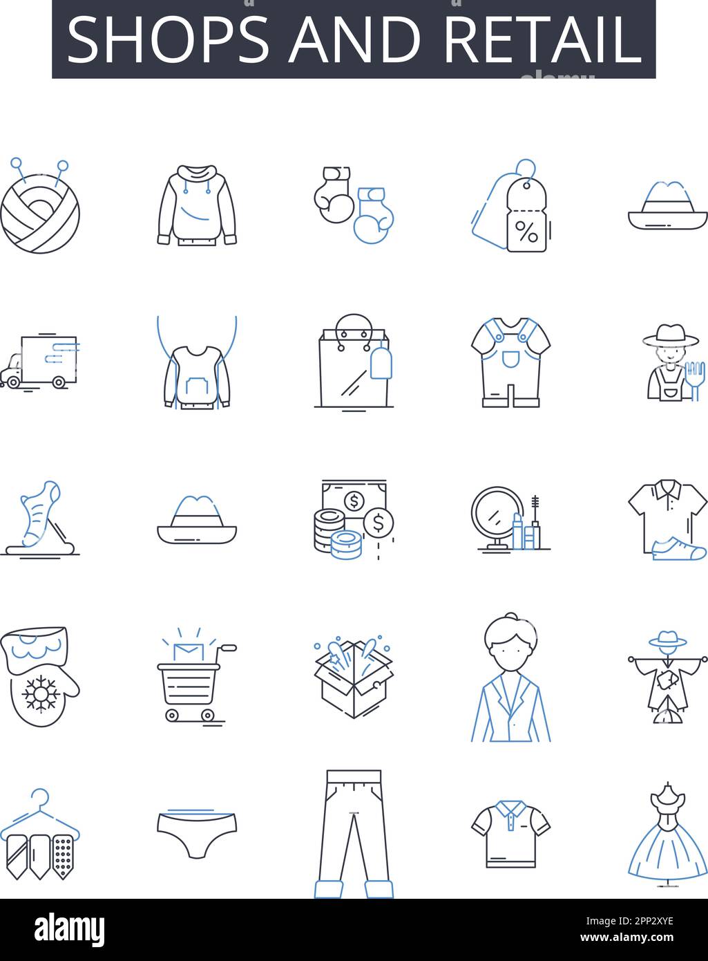 Shops and retail line icons collection. Boutiques, Stores, Markets ...