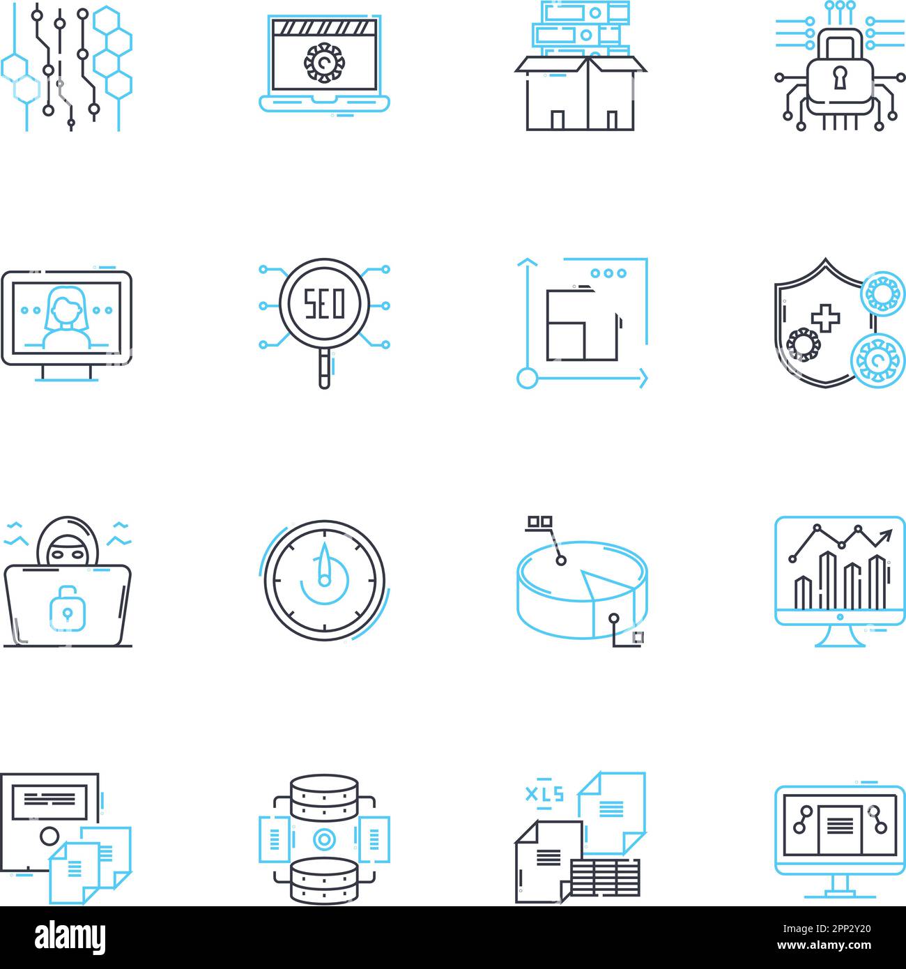 Data Management Linear Icons Set Organization Storage Retrieval Analysis Governance