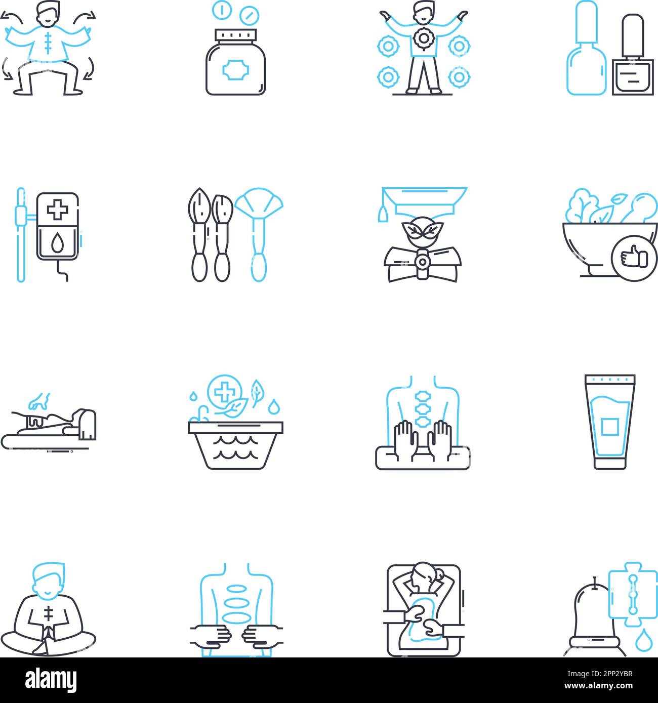 Wellness center linear icons set. Relaxation, Mindfulness, Meditation, Yoga, Holistic, Healing ...