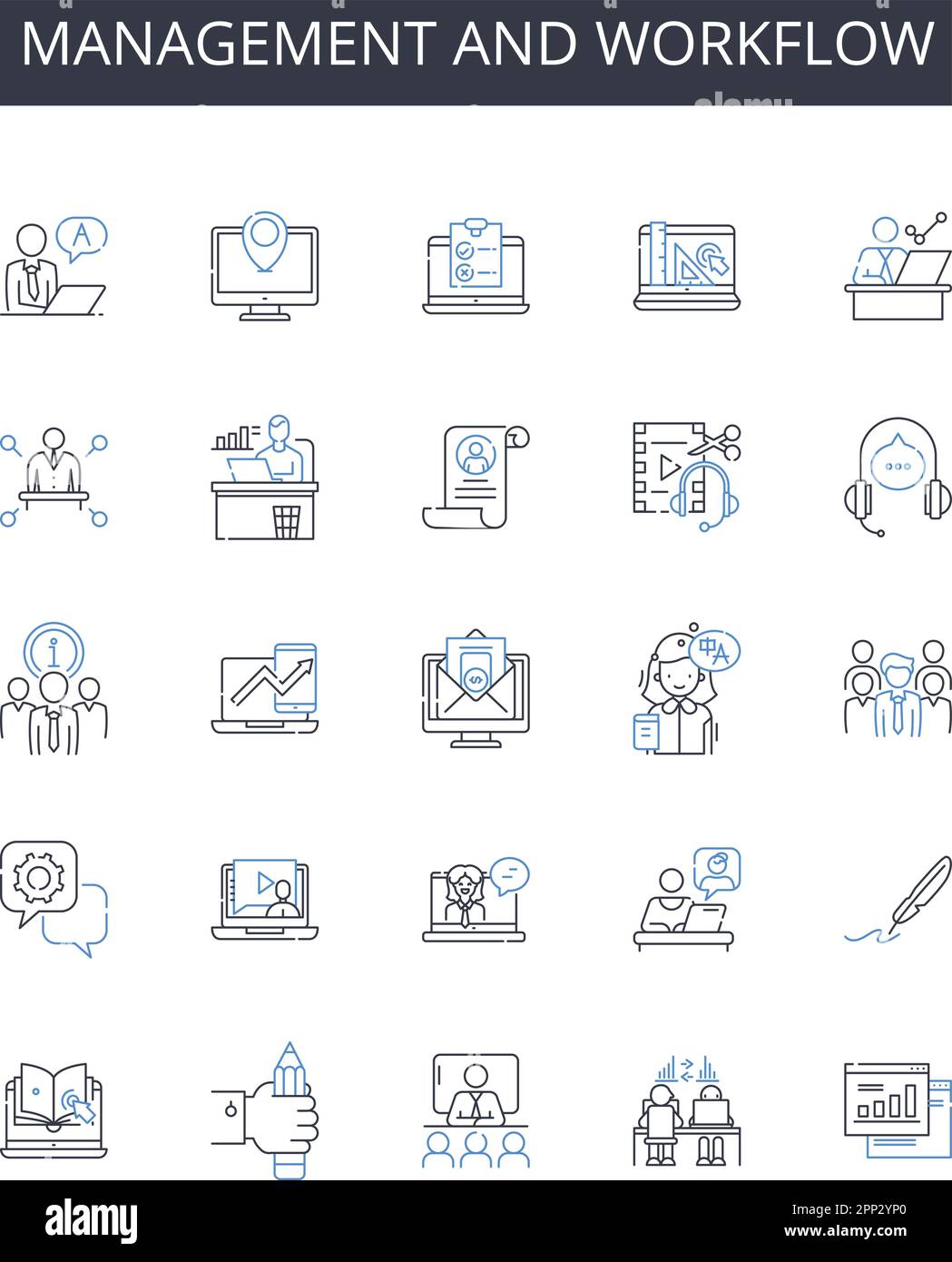 Management And Workflow Line Icons Collection Administration