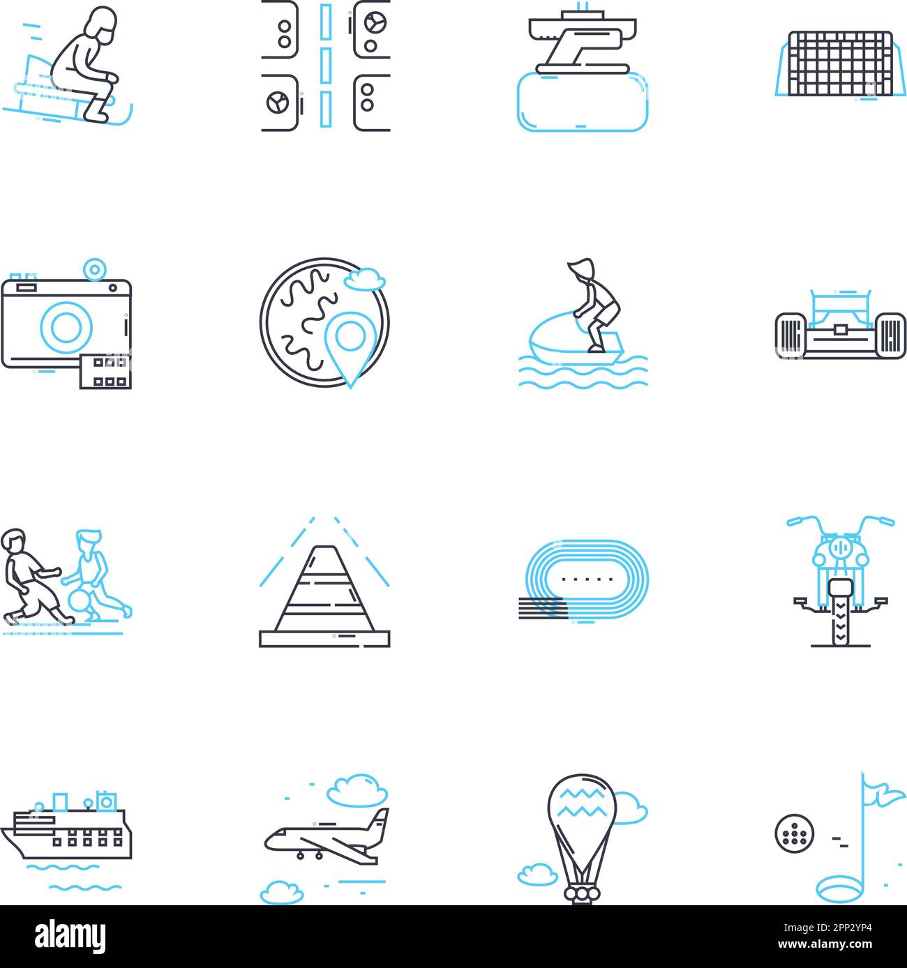 Intense journeys linear icons set. Expedition, Adventure, Odyssey ...