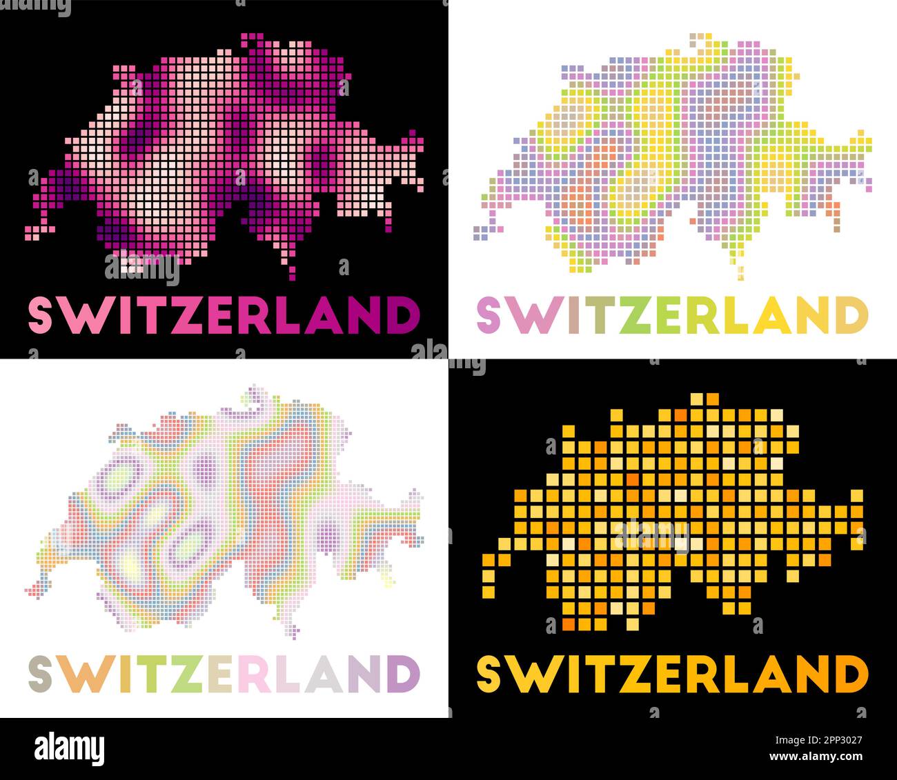 Switzerland map. Collection of maps of Switzerland in dotted style ...
