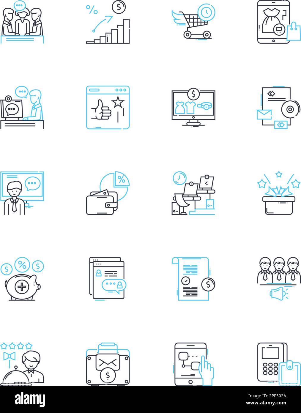 Fiscal discipline linear icons set. Budgeting, Saving, Planning ...