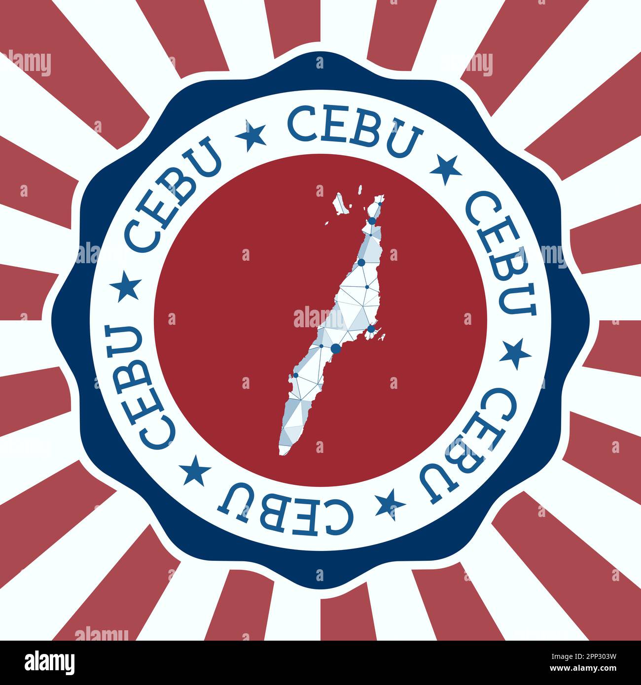 Cebu Badge. Round logo of island with triangular mesh map and radial rays. EPS10 Vector Stock ...
