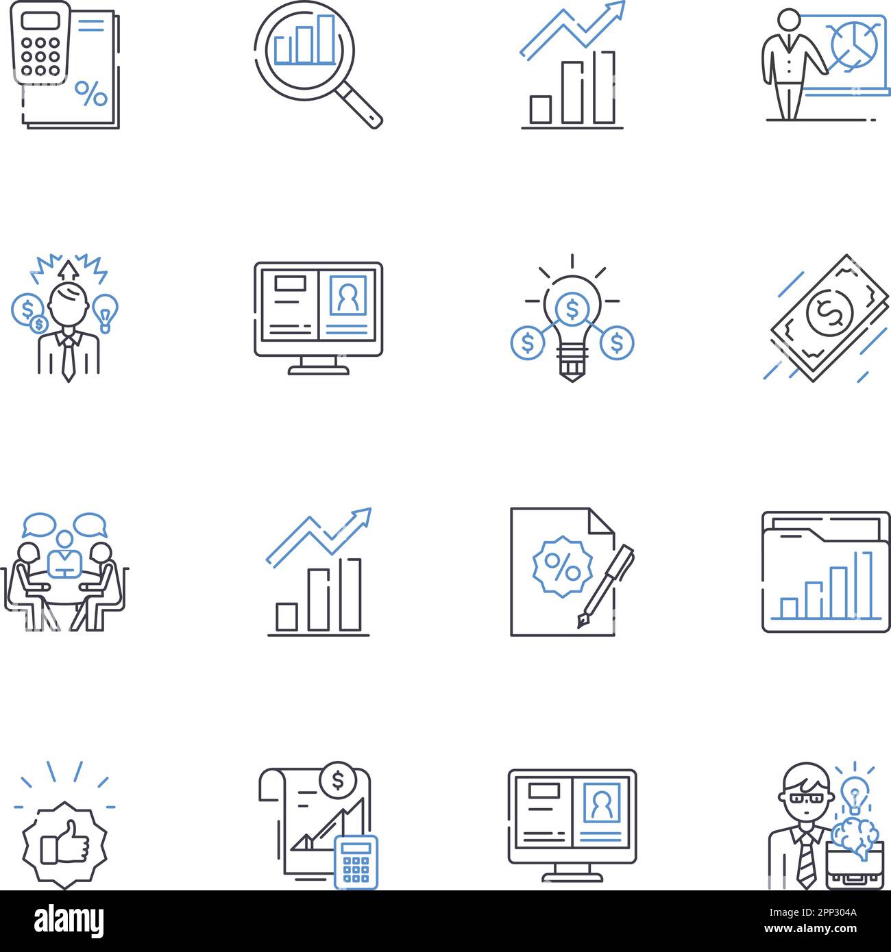 Mid-cap funds line icons collection. Growth, Value, Diversified, Stocks ...