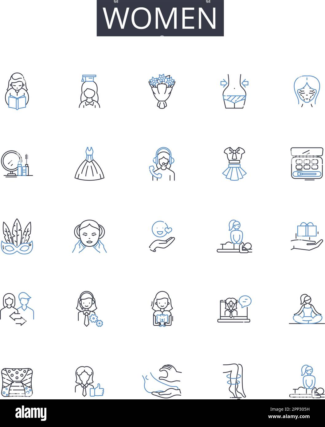 Women line icons collection. Authenticity, Branding, Communication ...