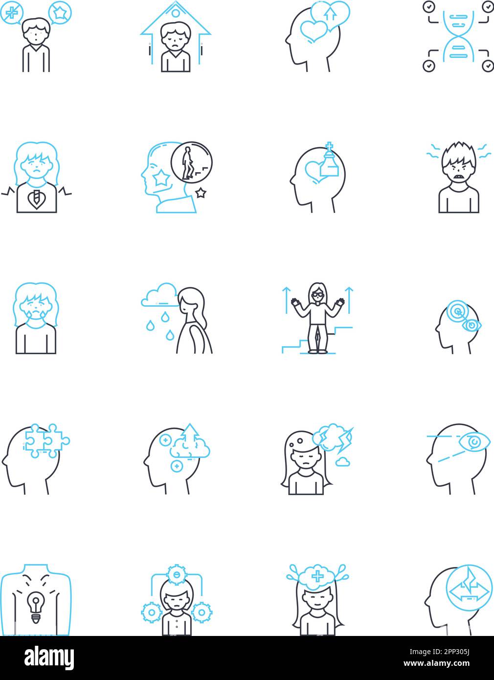 Psychological mindset linear icons set. Resilience, Perseverance ...