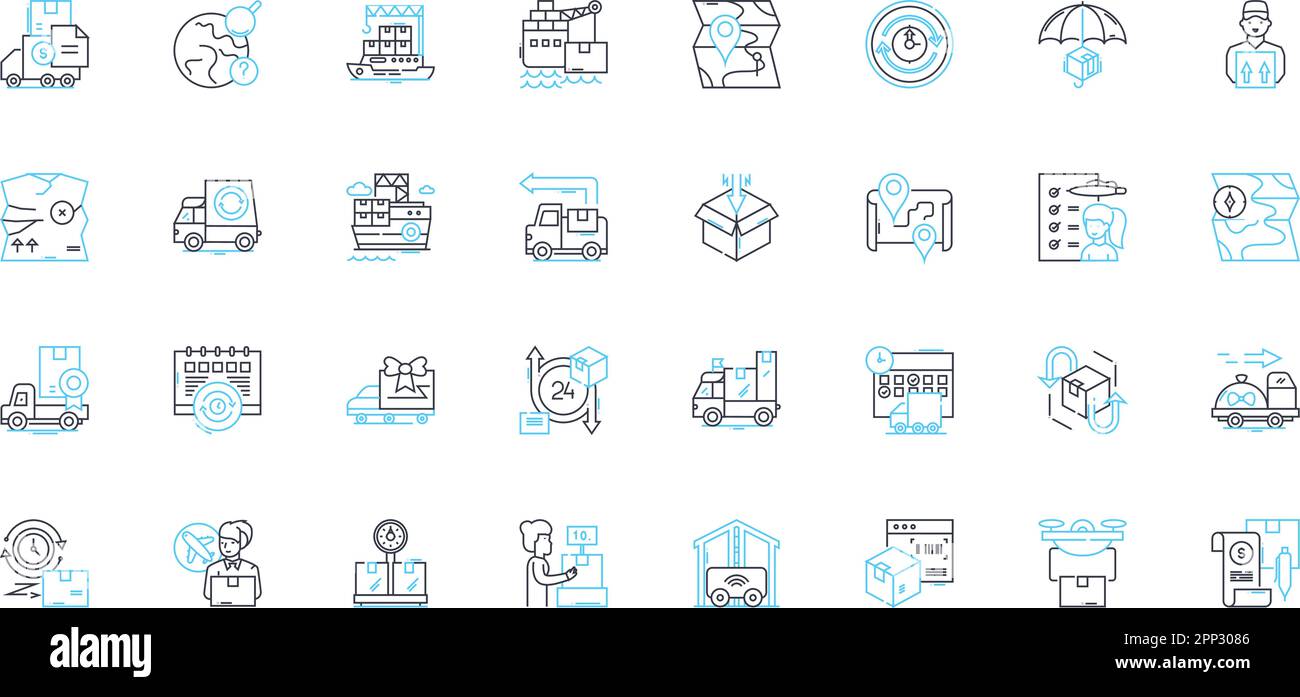 Prompt delivery linear icons set. Swiftness, Efficiency, Rapidity ...