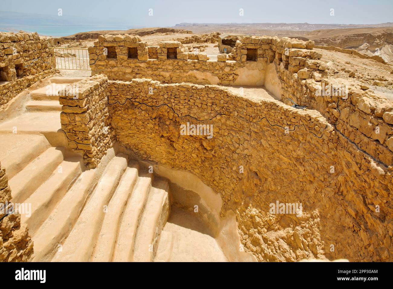 Stepped pool at Masada ruins in southern Judean Desert in Israel Stock ...