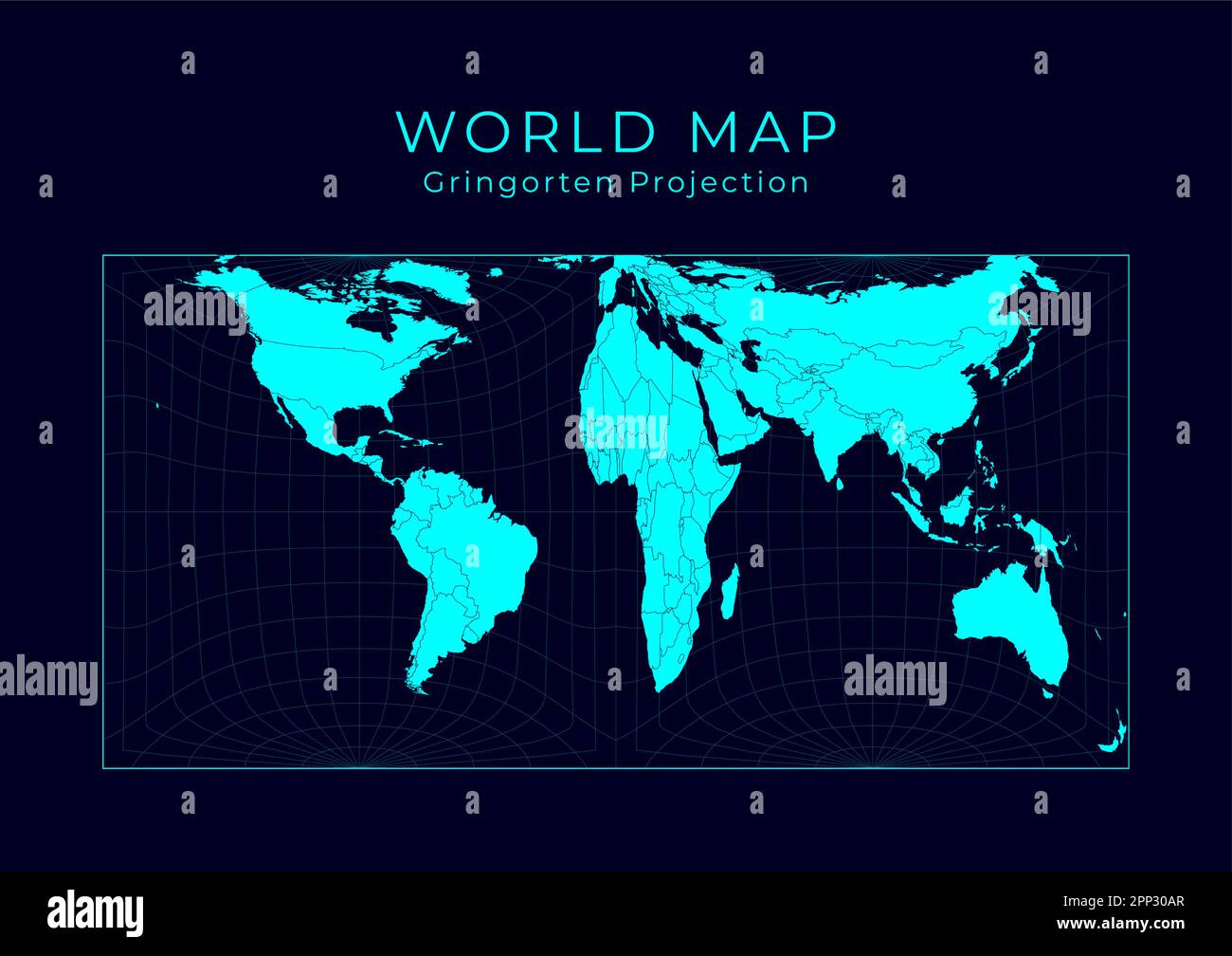 Map of the World. Gringorten equal-area projection. Futuristic ...