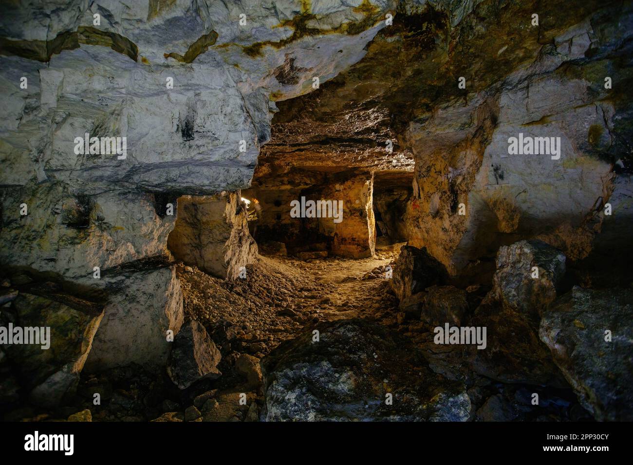 Old abandoned collapsed limestone mine Stock Photo - Alamy
