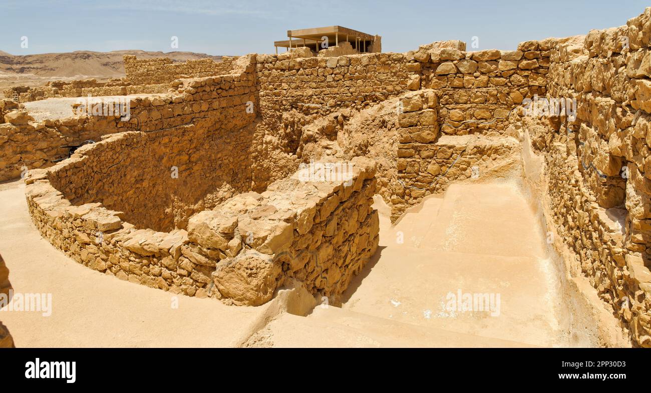 Stepped pool at Masada ruins in southern Judean Desert in Israel Stock ...