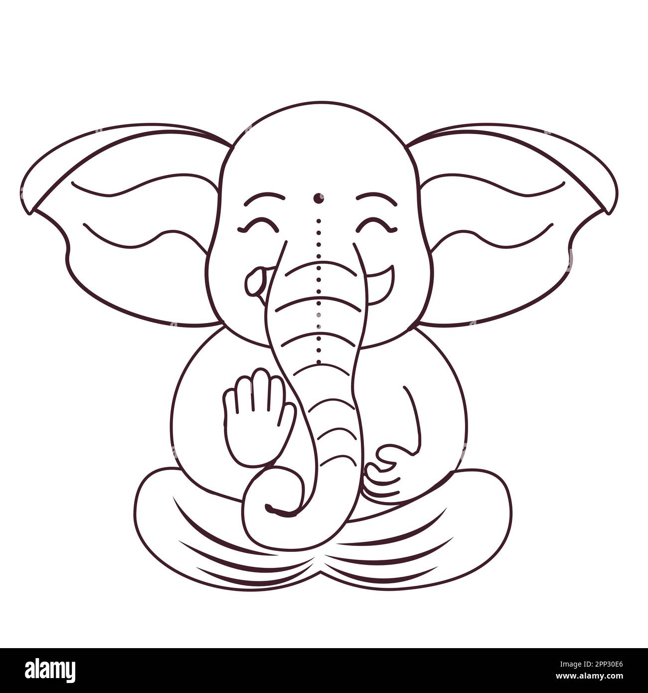 Little cute Ganesh, religious traditional god elephant outline drawing ...