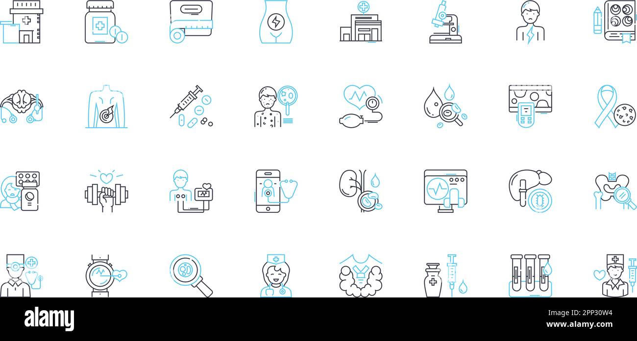 Healthcare facility linear icons set. Hospital, Clinic, Ambulatory ...