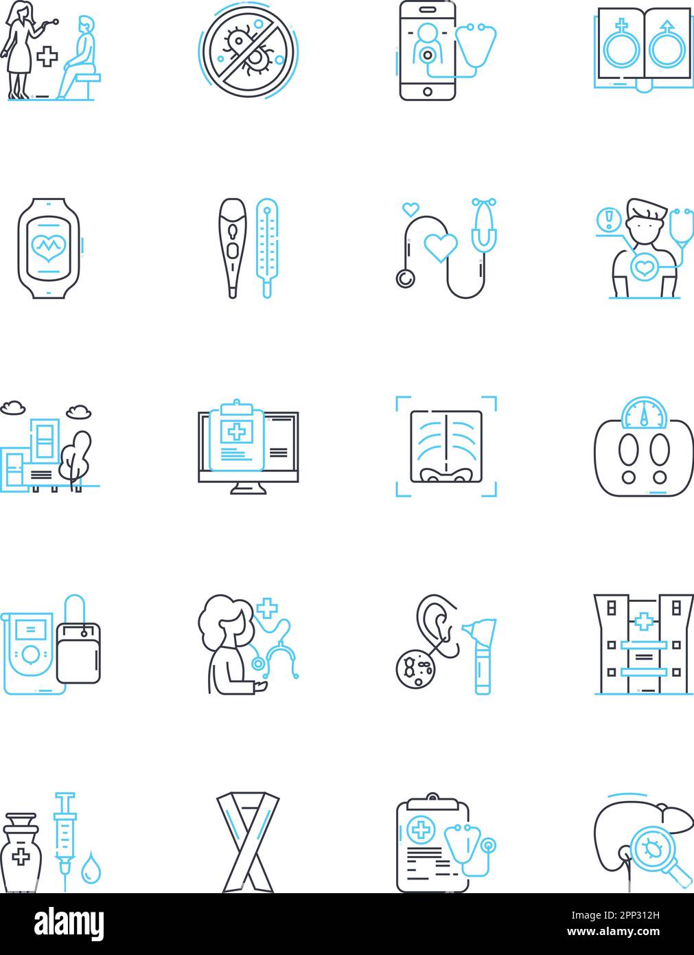 Engineering Medicine linear icons set. Biomechanics, Nanotechnology ...