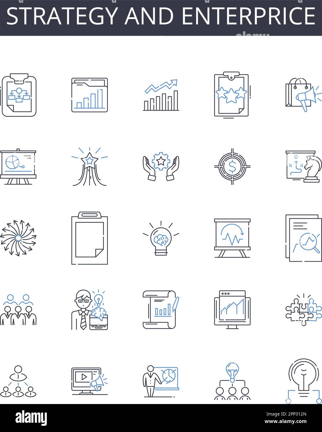 Strategy And Enterprice Line Icons Collection Tactic Plan Approach