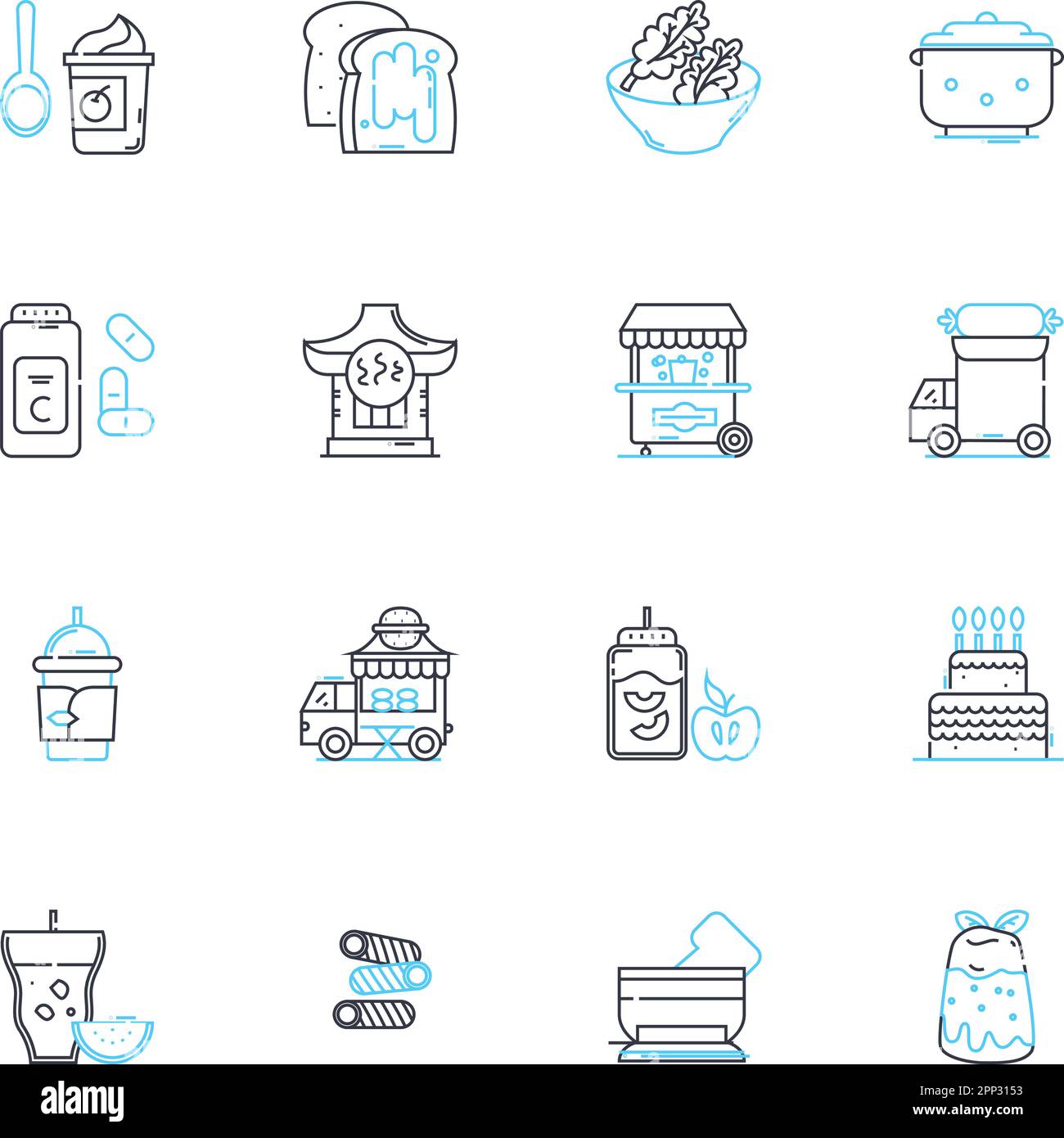 Midnight Snack linear icons set. Cravings, Snacking, Munchies, Hunger ...