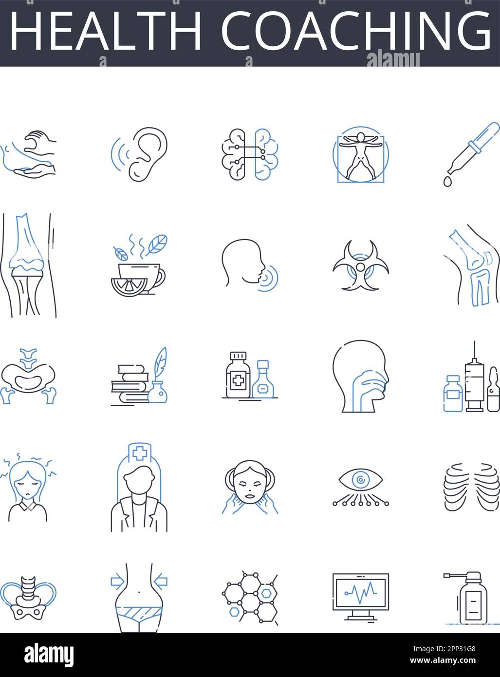 Health coaching line icons collection. Wellness coaching, Personal training, Fitness guidance ...