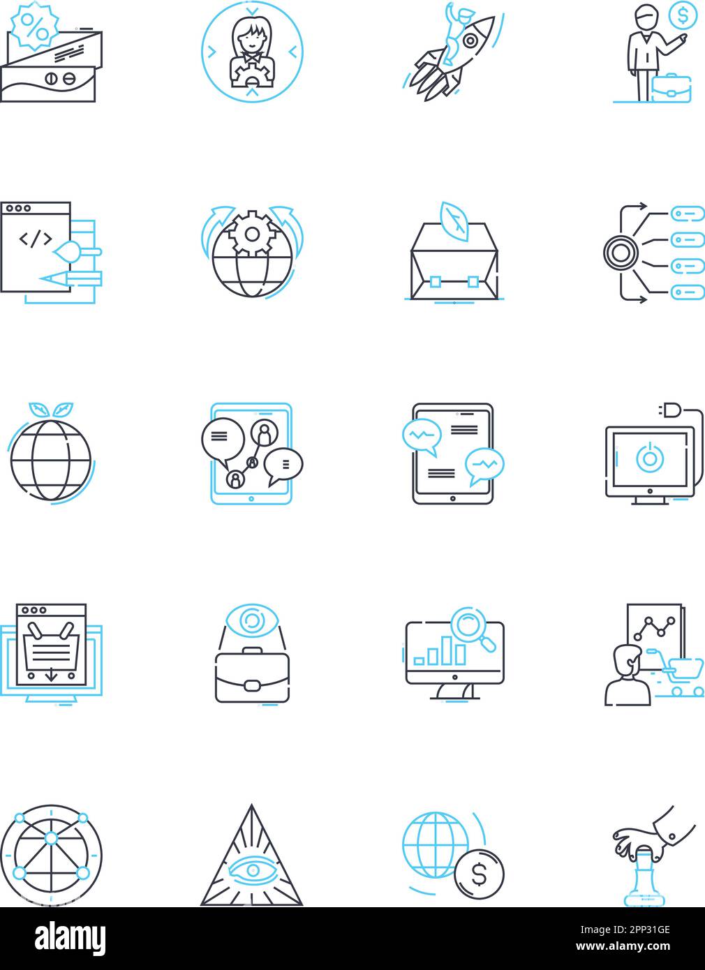 Commercial Upturn linear icons set. Boom, Recovery, Resurgence ...