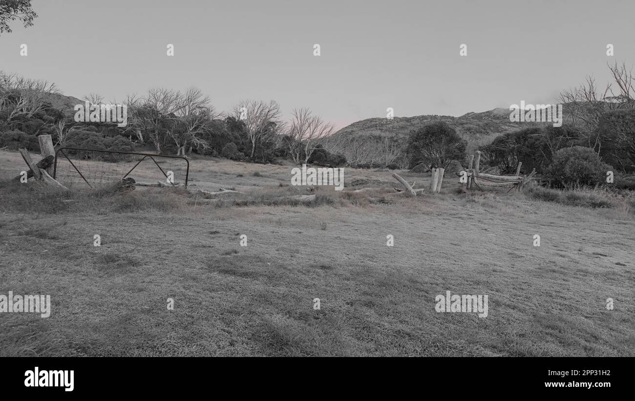 Old farm fencing near the Tawonga Huts campsite in the Victorian High ...