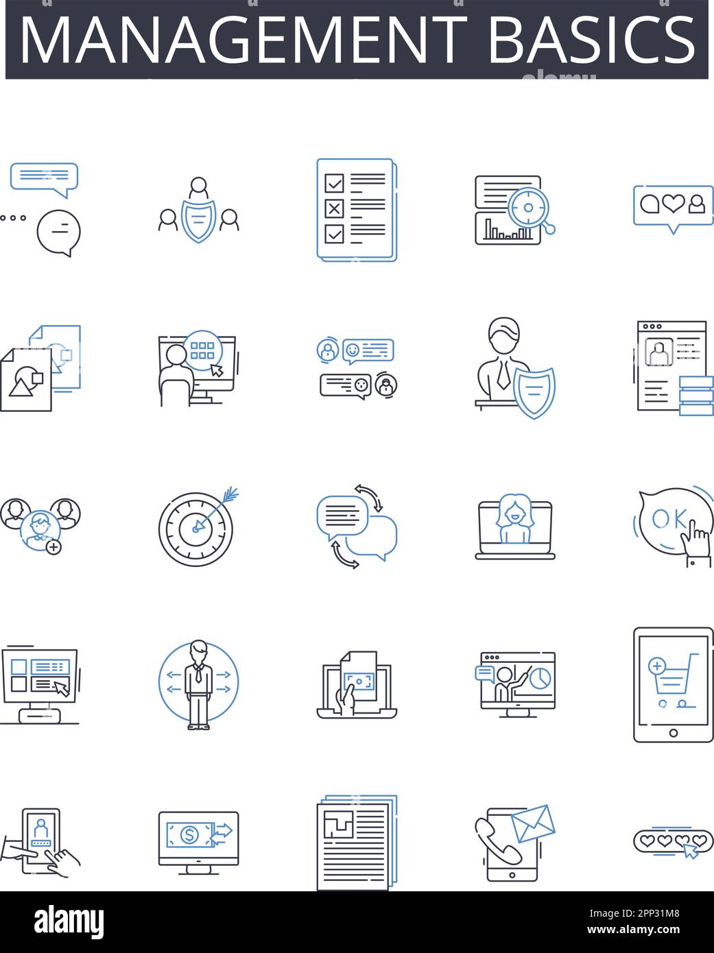 Management basics line icons collection. Financial literacy, Marketing ...