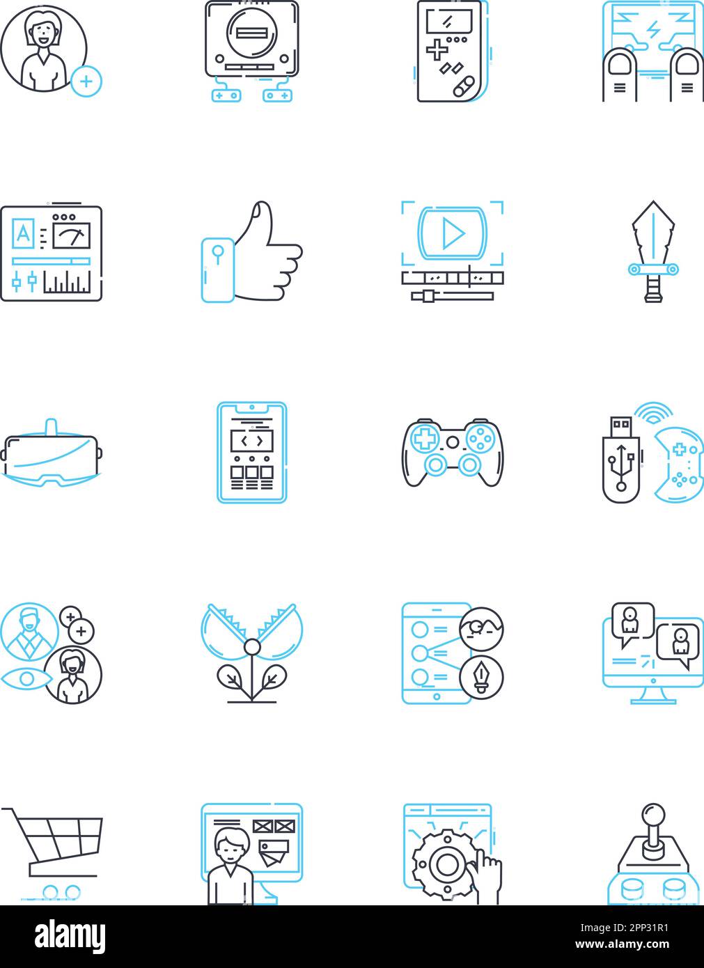 Cyber world linear icons set. Encryption, Hackers, Malware, Firewall, Phishing, Cyberbullying ...