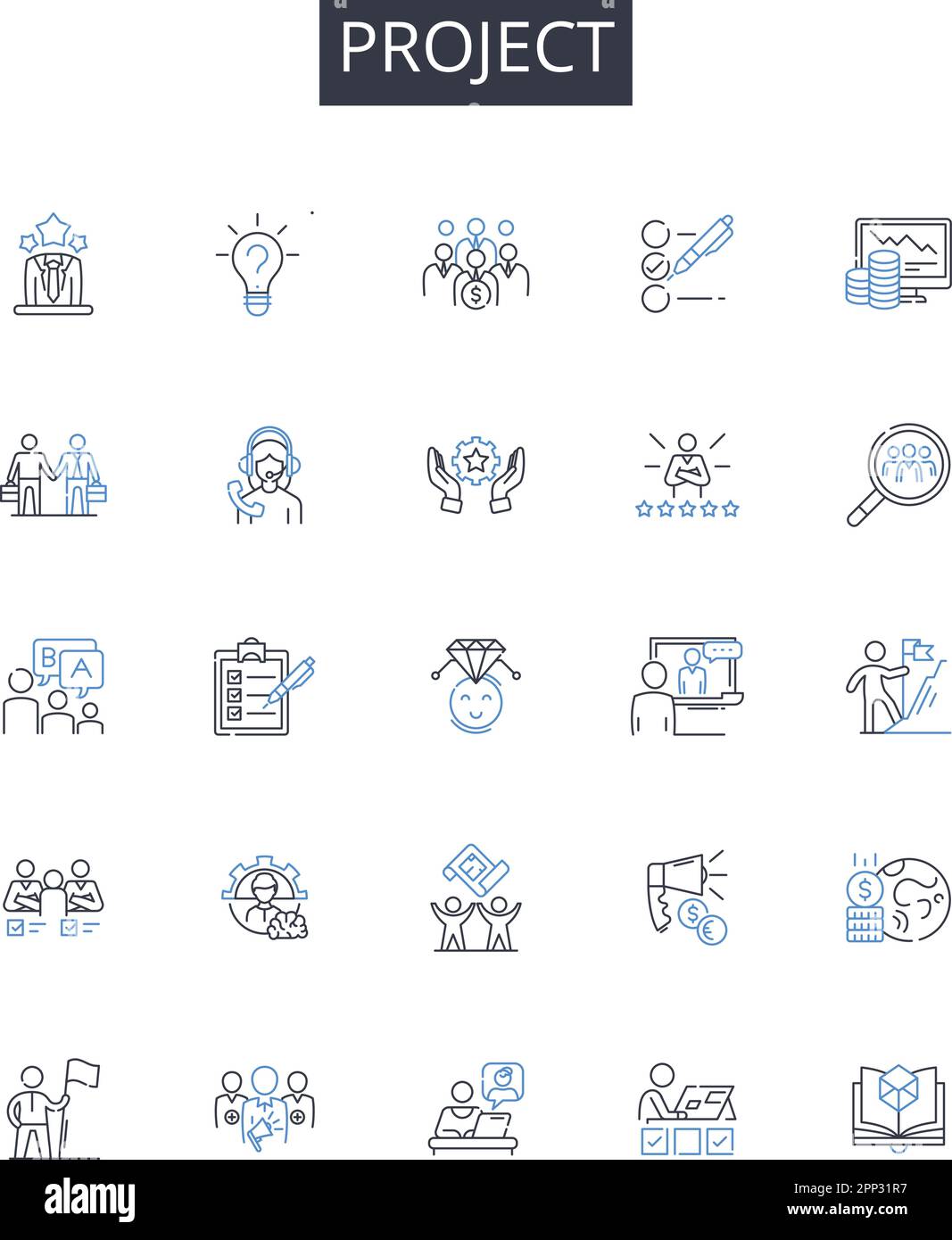 Project line icons collection. Venture, Initiative, Endeavor, Undertaking, Scheme, Assignment ...