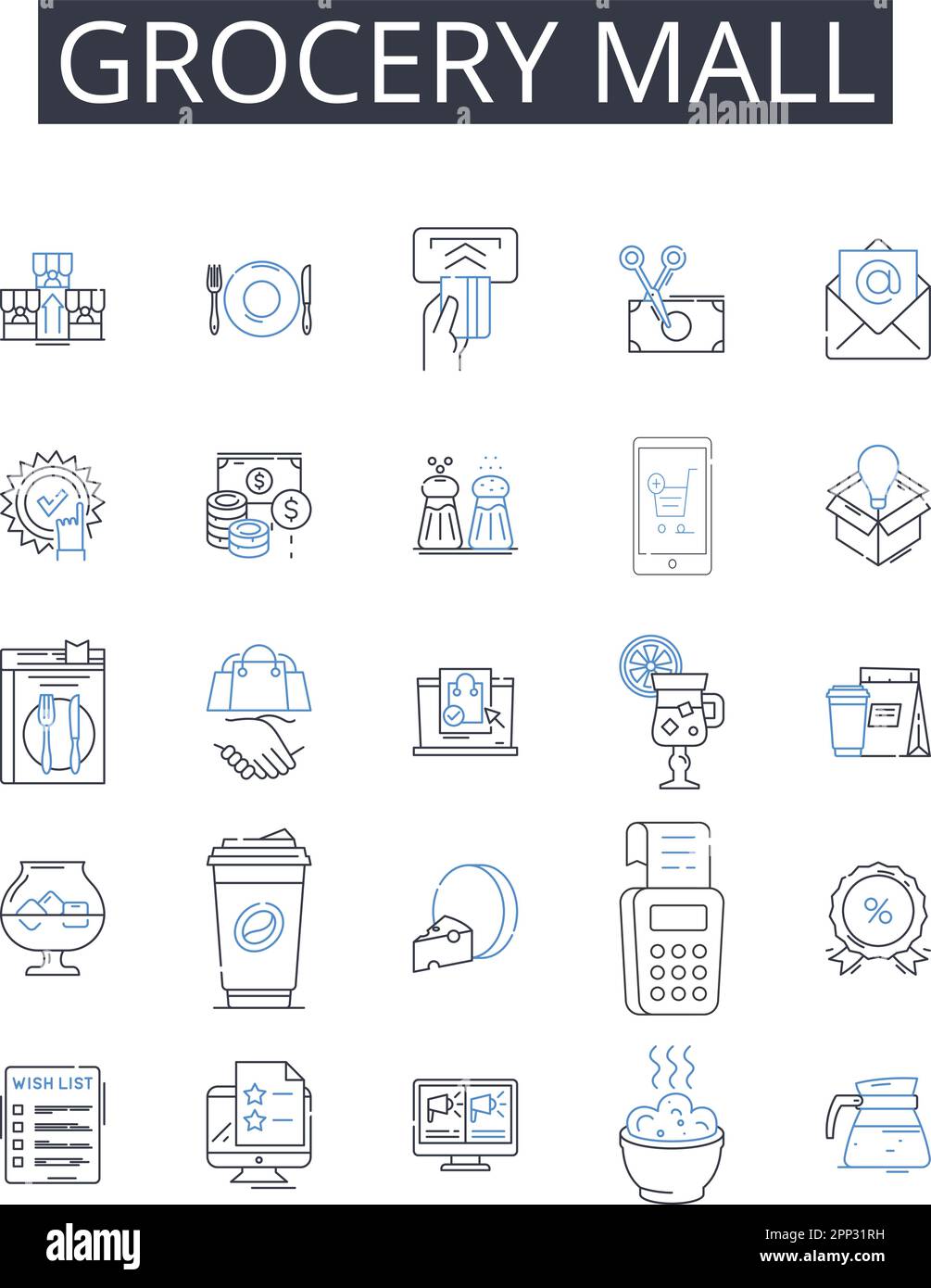 Grocery mall line icons collection. Supermarket, Grocery store, Convenience store, Market ...