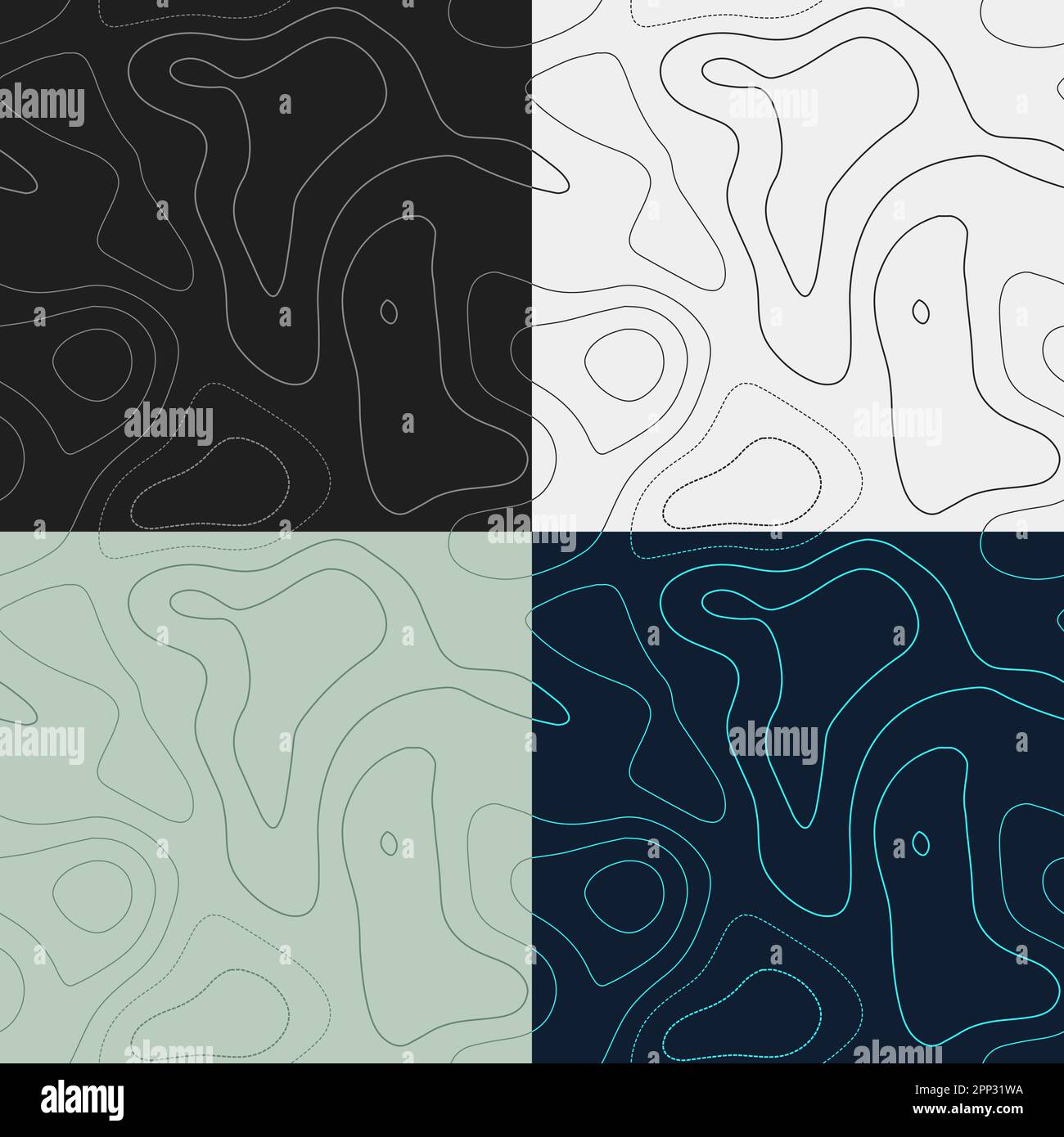 Topography patterns. Seamless elevation map tiles. Beautiful isoline ...