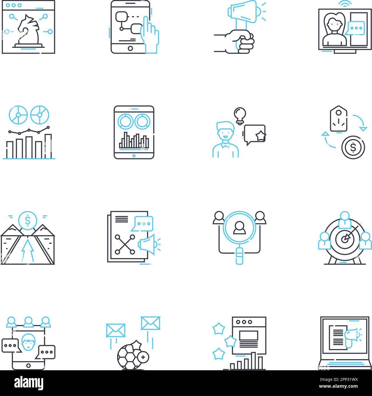 Risk management linear icons set. Mitigation, Assessment, Analysis, Control, Strategy, Reaction ...