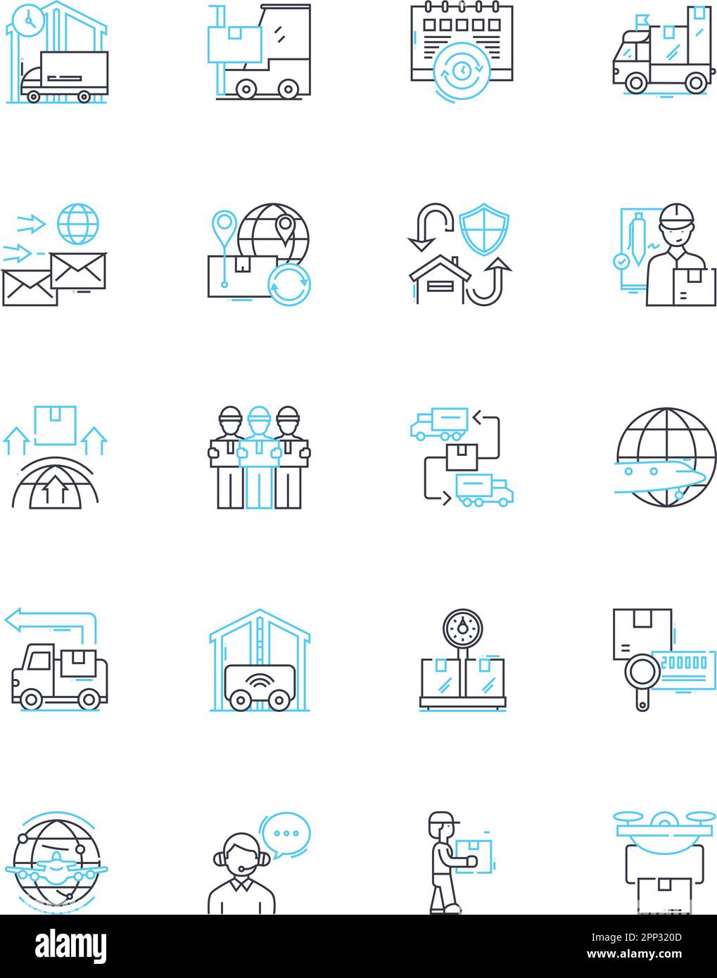 Inventory hub linear icons set. Storage, Assets, Stock, Supplies ...