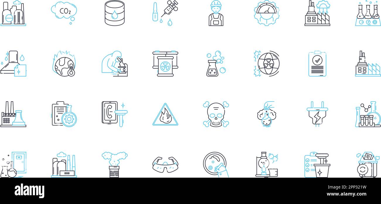 Chemical production linear icons set. Synthesis, Polymerization ...