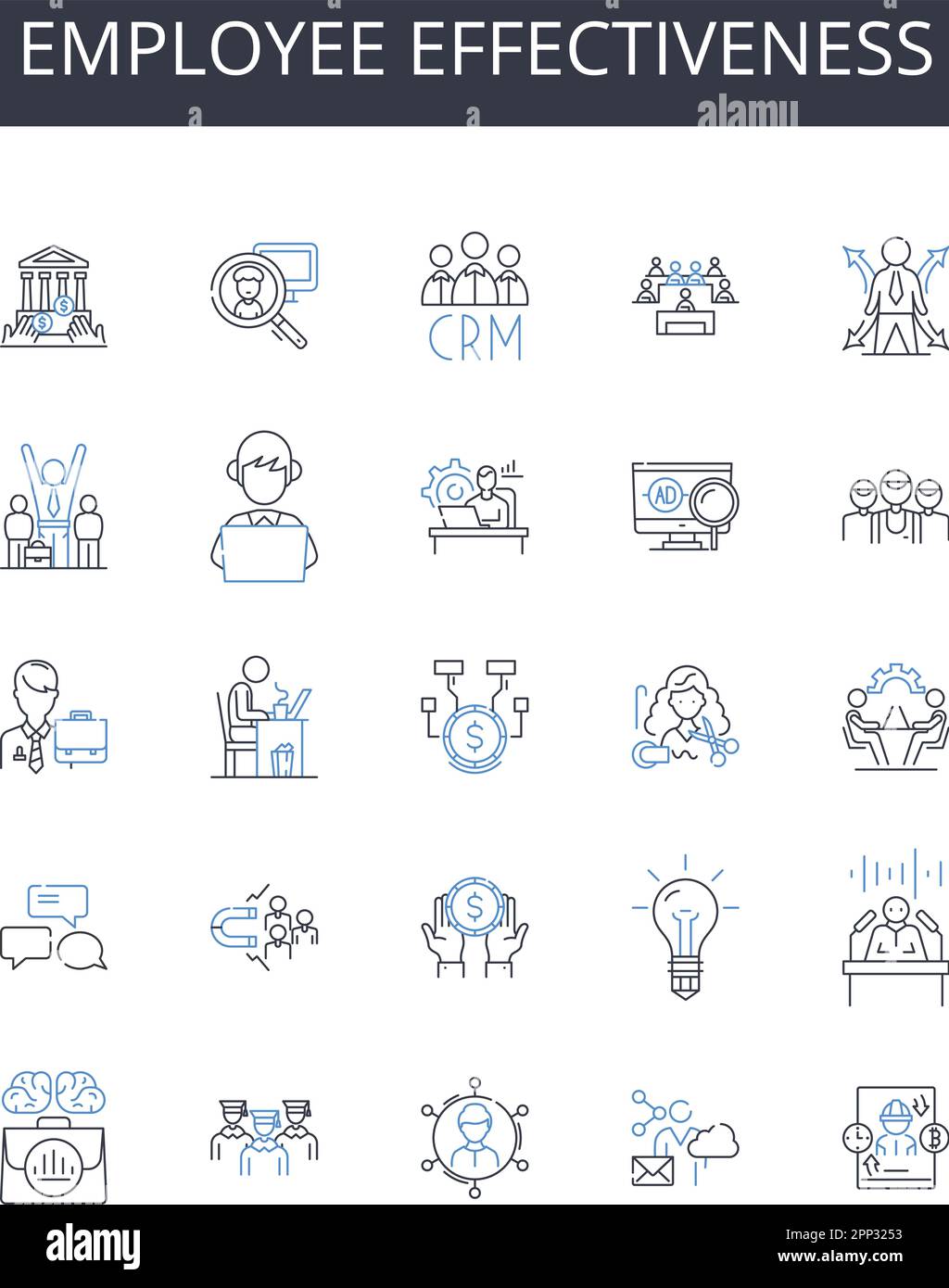 Employee effectiveness line icons collection. Epic, Adventure ...