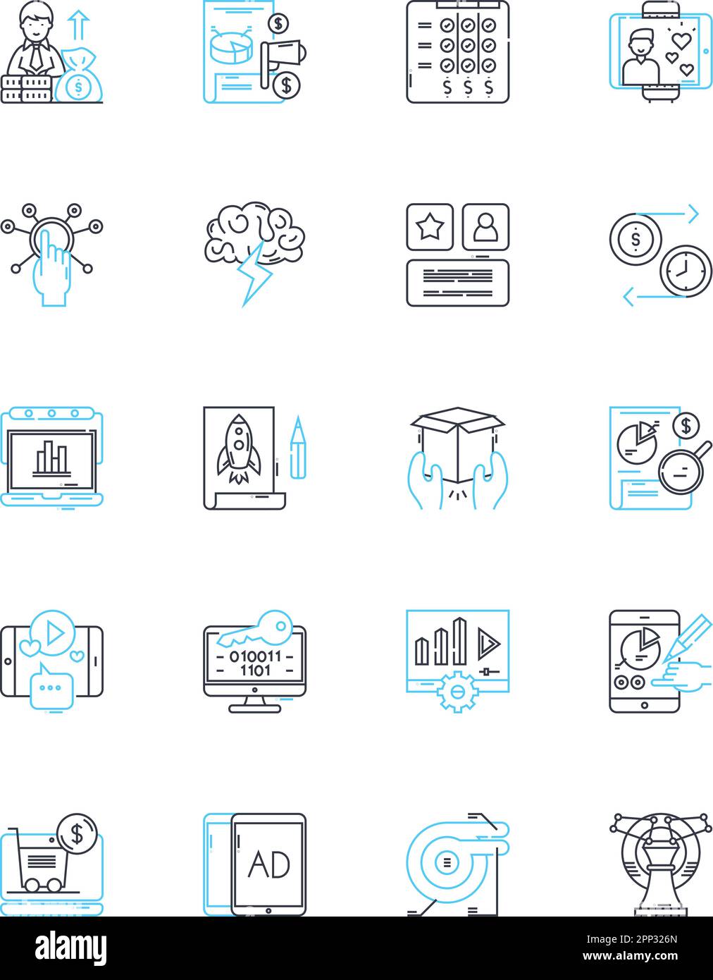 E-marketing linear icons set. Analytics, Advertising, Branding ...