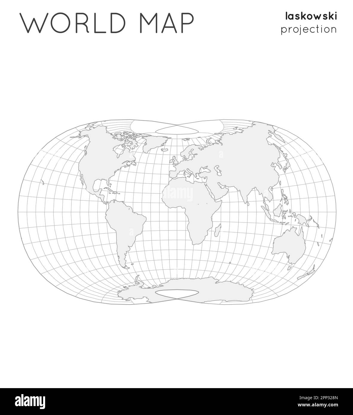 World Map Globe In Laskowski Projection With Graticule Lines Style Outline Vector