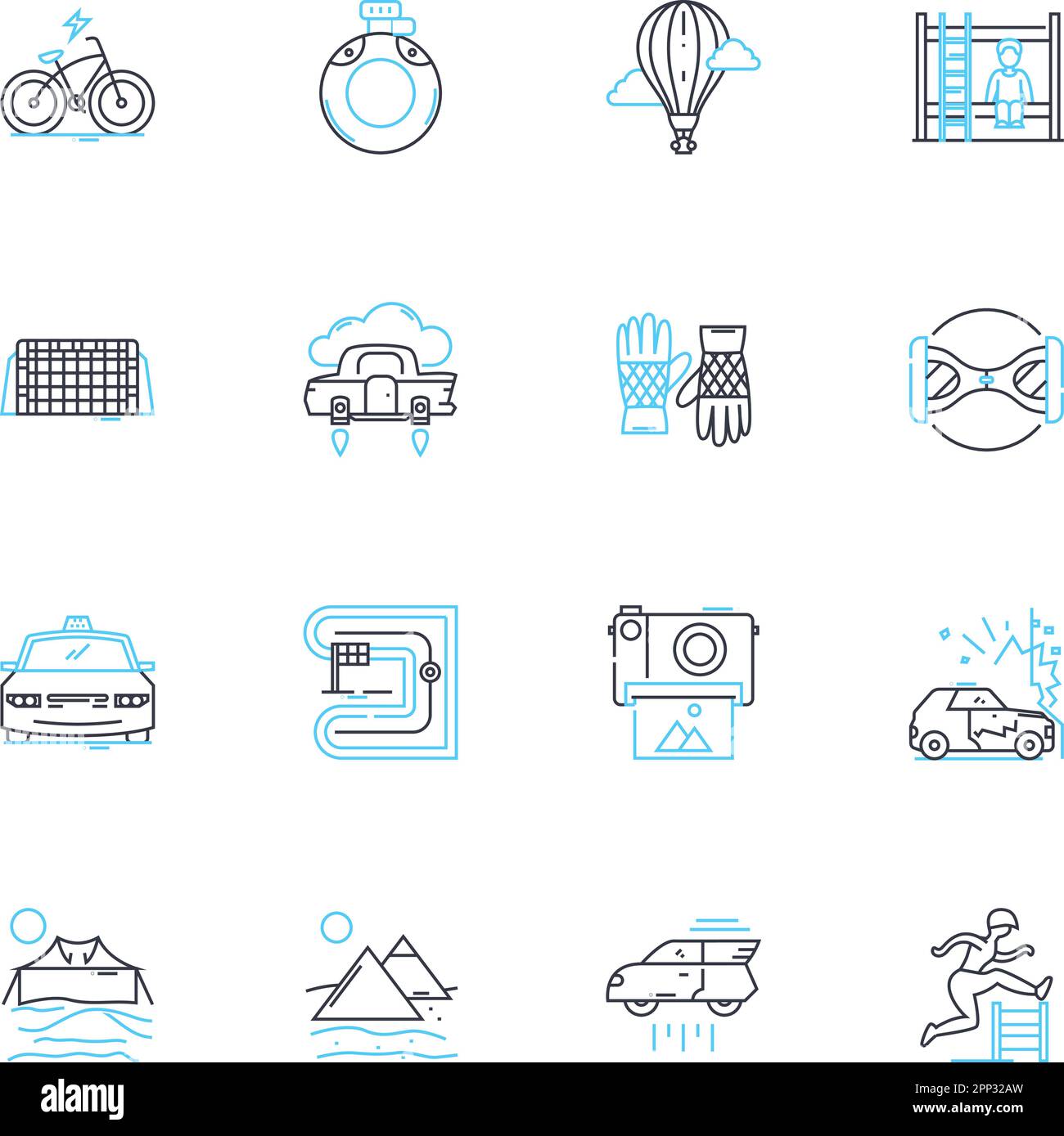 Mountain hike linear icons set. Summit, Trail, Climb, Trek, Scenic ...