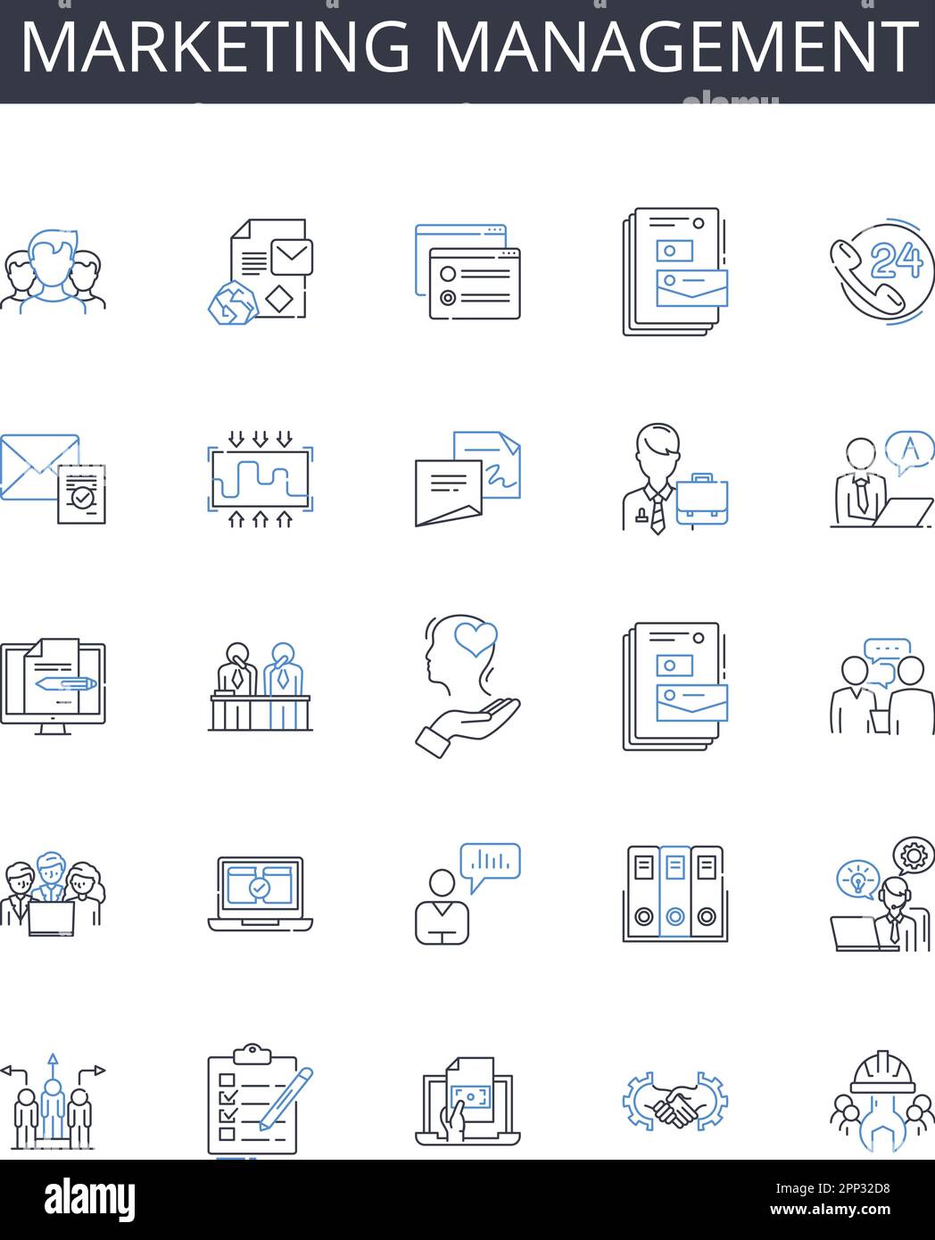 Marketing management line icons collection. Sales strategy, Business ...