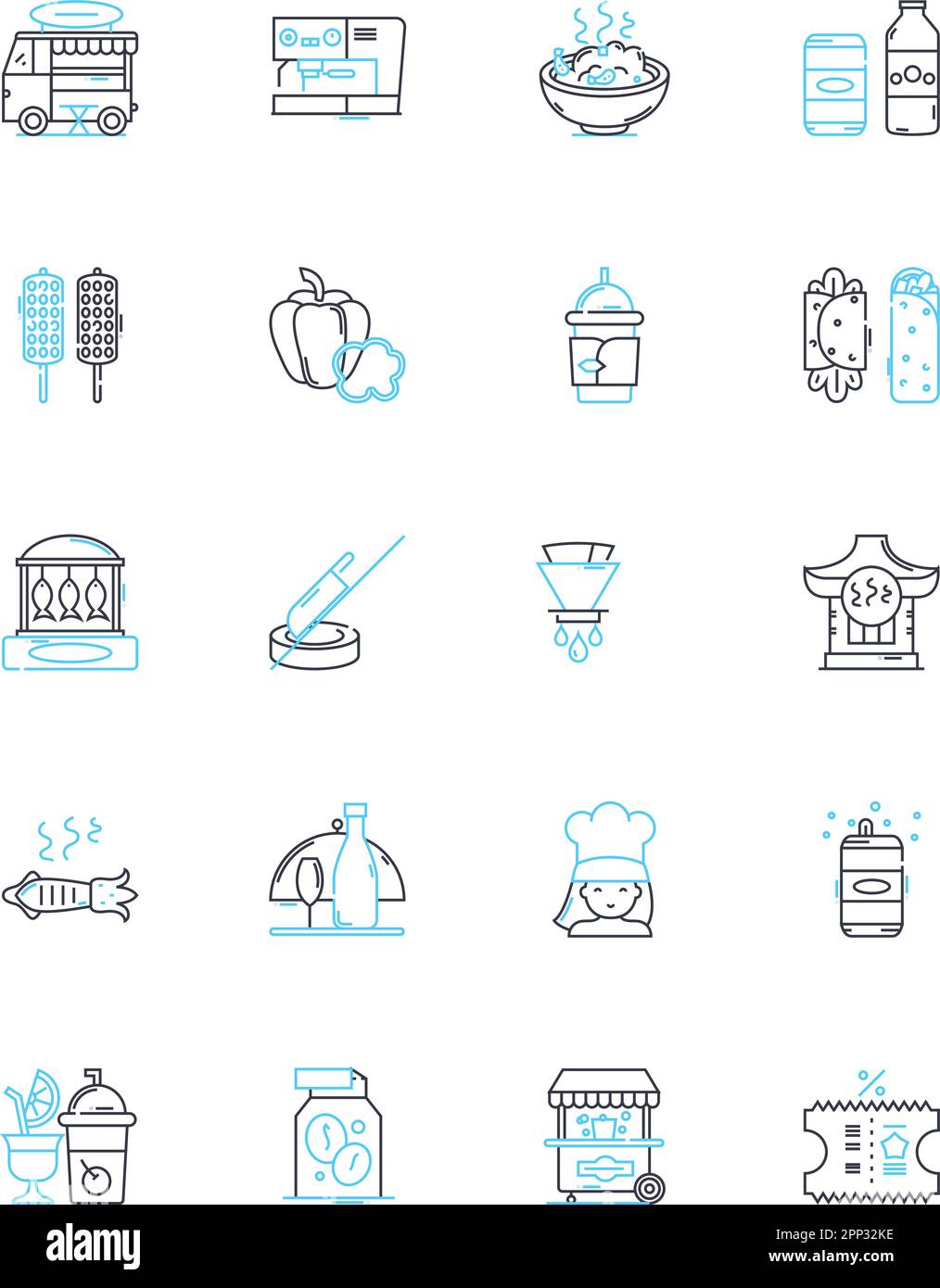 Gastronomic options linear icons set. Cuisine, Delicacies, Gourmet ...