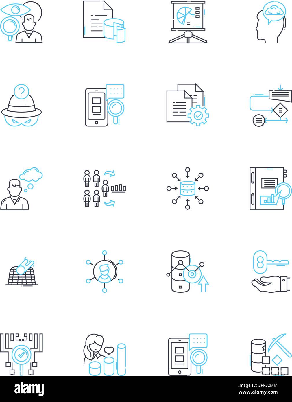 Consumer insights linear icons set. Preferences, Behavior, Attitudes ...