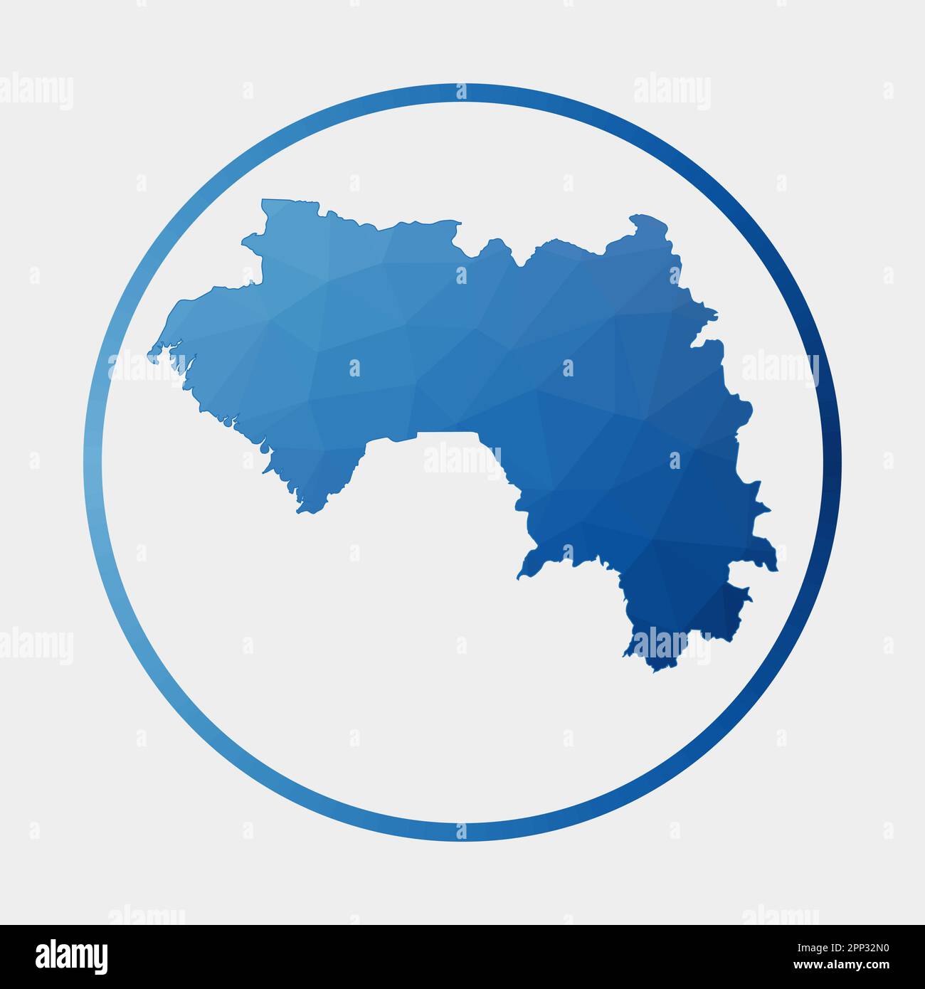 Guinea icon. Polygonal map of the country in gradient ring. Round low ...