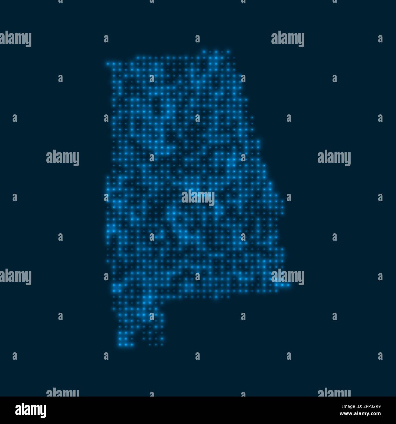 Alabama dotted glowing map. Shape of the US state with blue bright ...