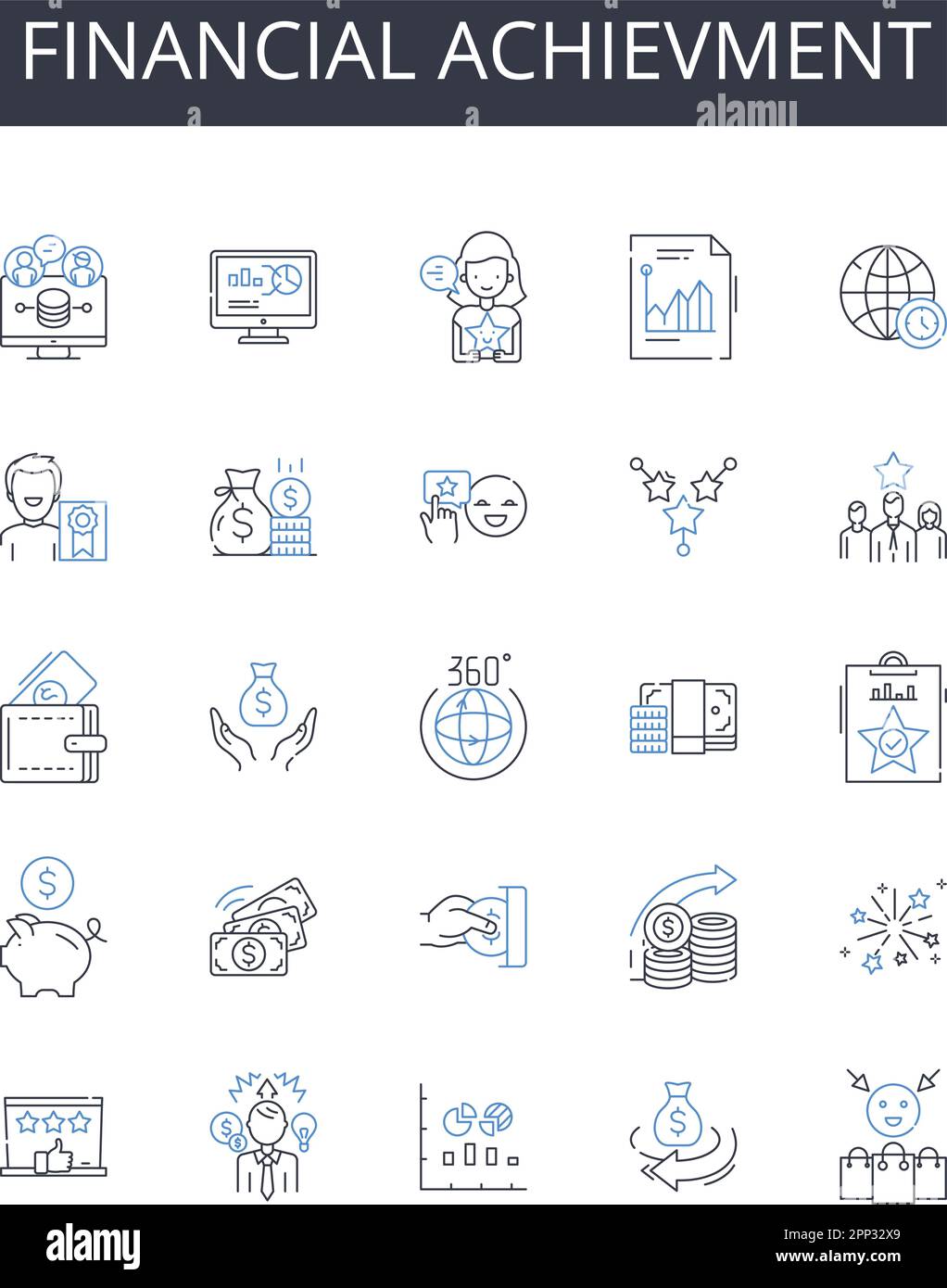 Financial achievment line icons collection. Economic success, Mtary ...