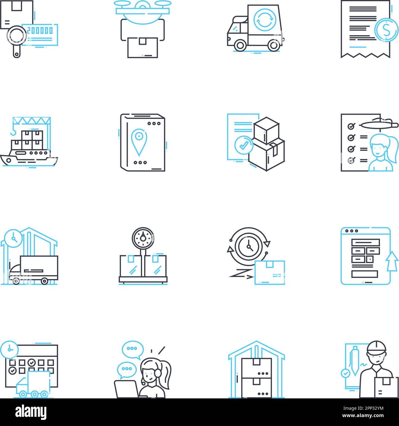 Freight carrier linear icons set. Shipment, Transport, Logistics, Cargo ...